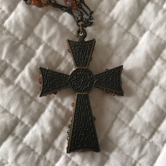Miriam Haskell | Jewelry | Miriam Haskell Cross Beaded Necklace Brown ...